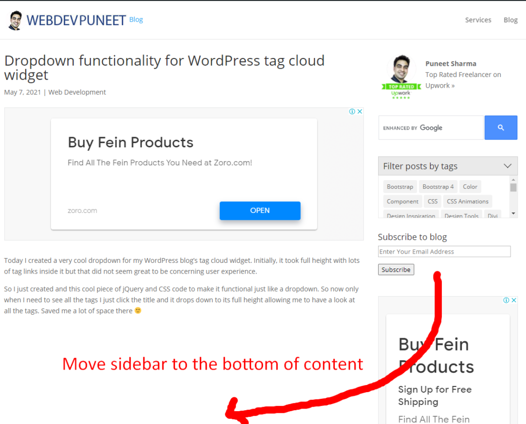 How to add 'Sidebar' to the bottom of the content when 'No Sidebar ...